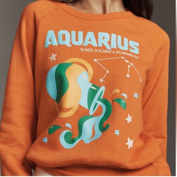 Anthropologie | Tops | Anthropologie Orange Aquarius Zodiac Sweatshirt | Poshmark